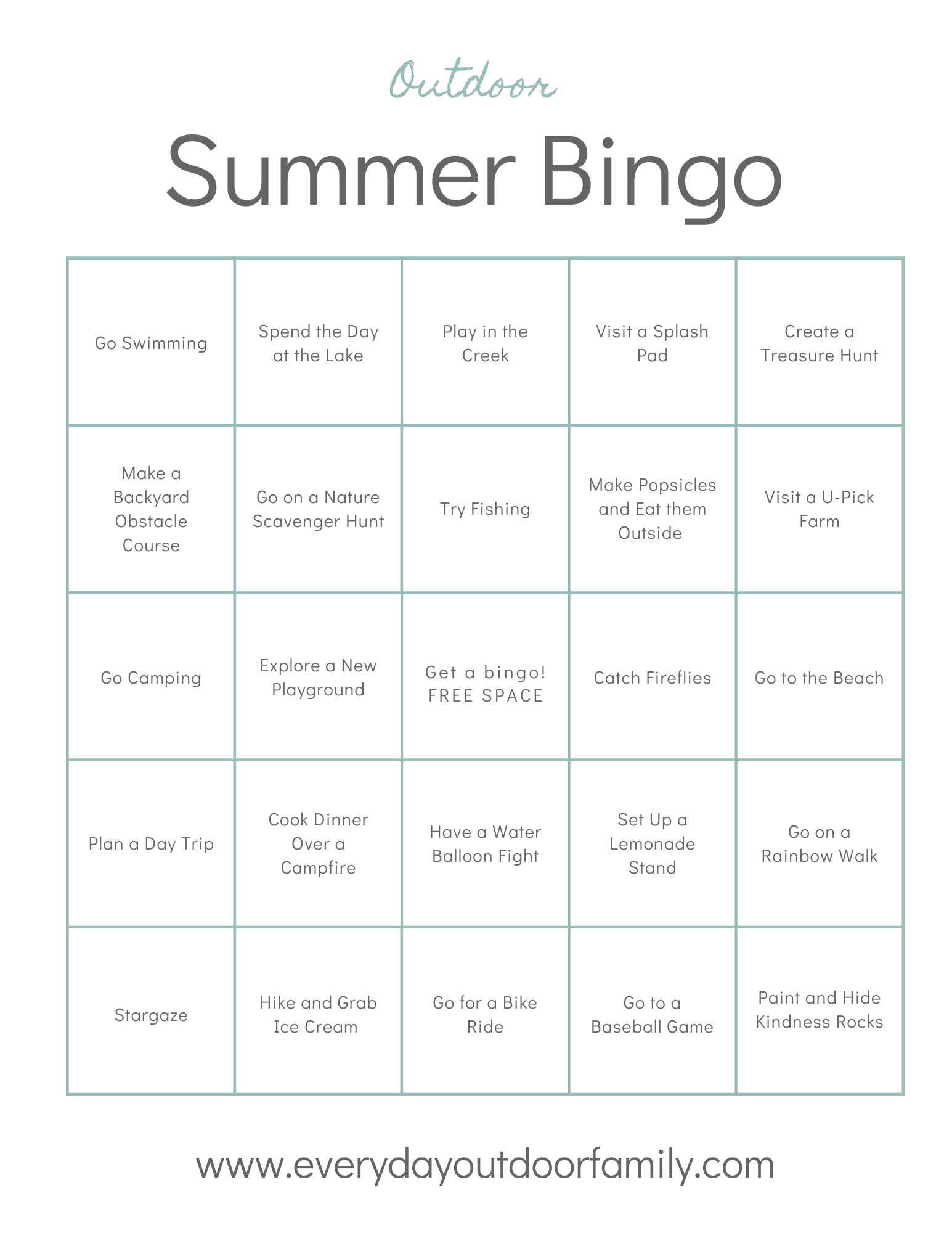 25 Summer Outdoor Activities for Kids + Free Bingo Board